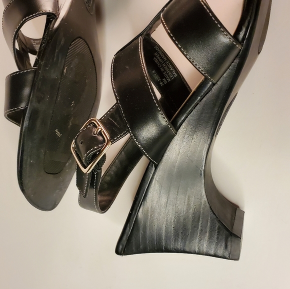 j.g. hook | Shoes | Japanese Inspired Black Geometric Wedge Leather ...